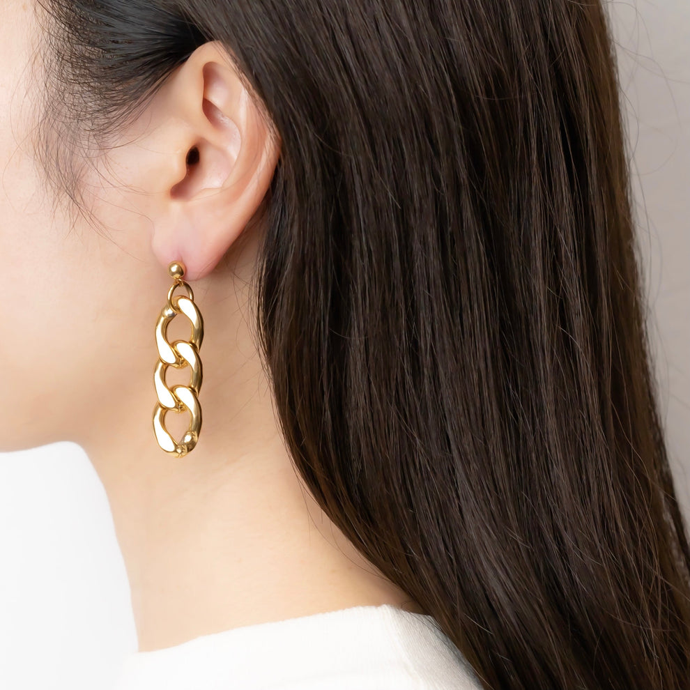 Big chain pierce gold｜cross Jewellia｜金アレ対応・ユニセックスジュエリー
