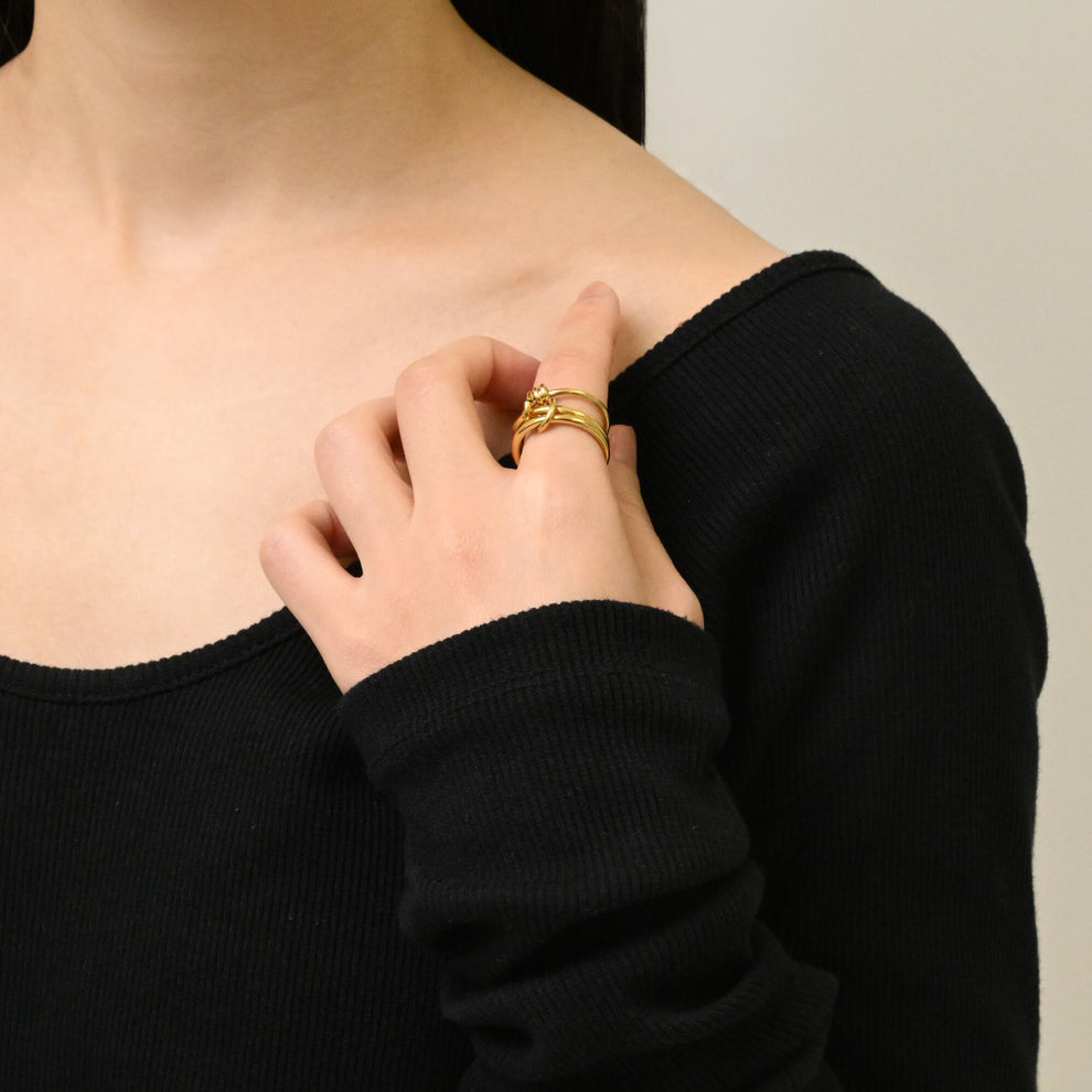 Triple finger ring gold｜cross Jewellia｜金アレ対応・ユニセックスジュエリー